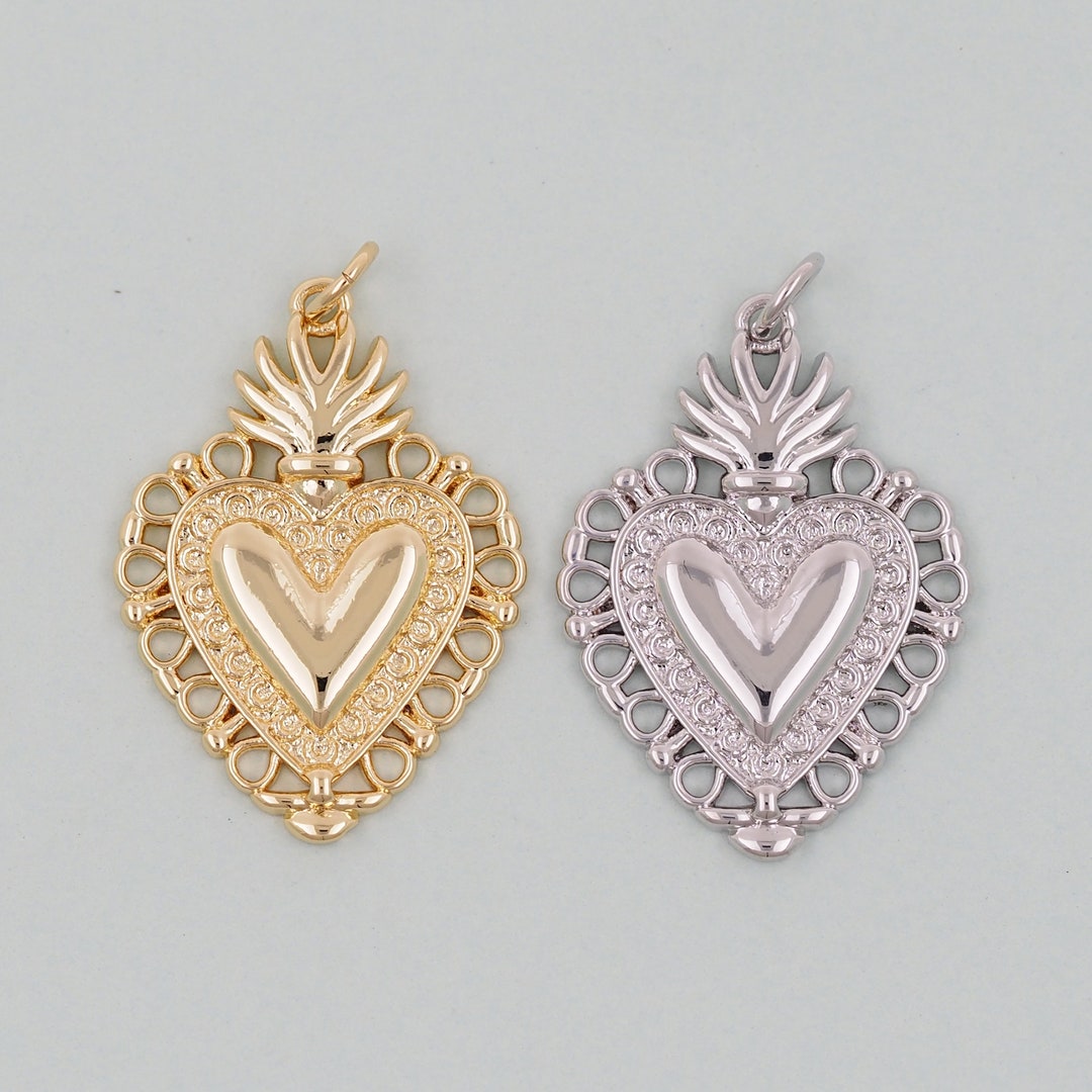 Gold Sacred Heart Charms,18k Gold Filled Sacred Heart Pendant,religious ...