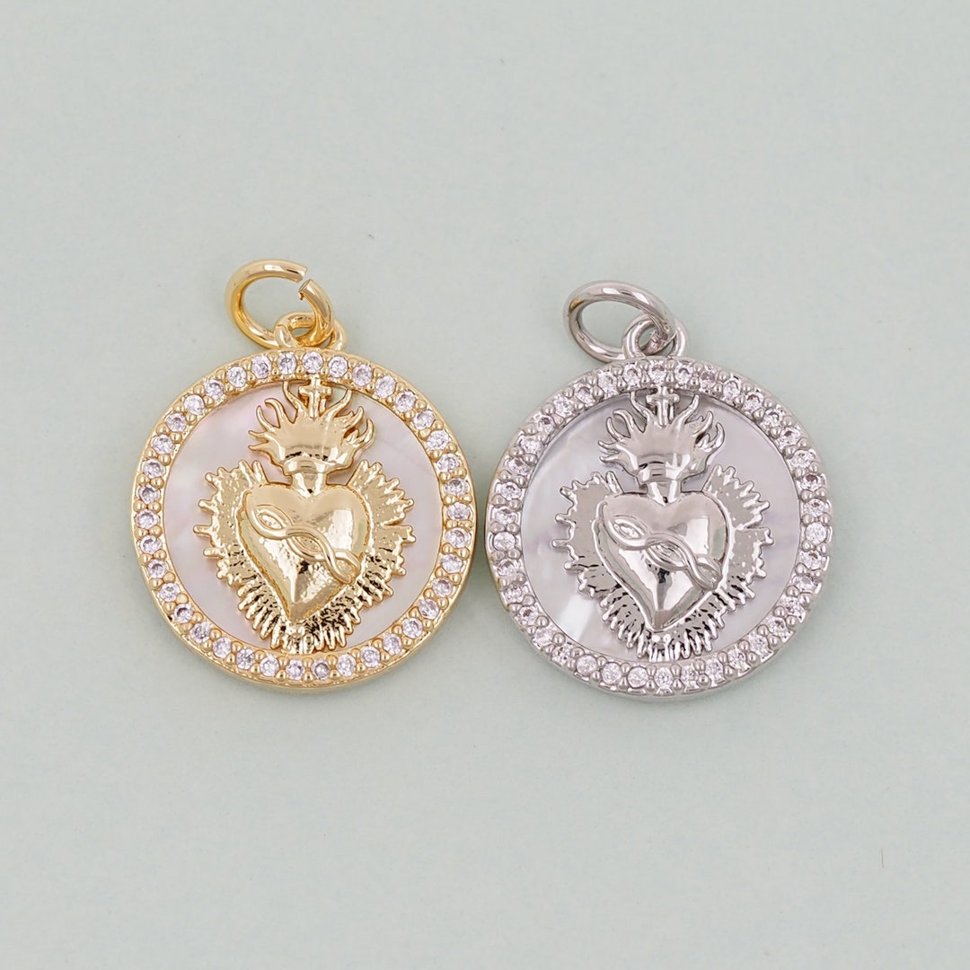 Gold Sacred Heart Charms,18k Gold Filled Milagro Heart Pendant ...