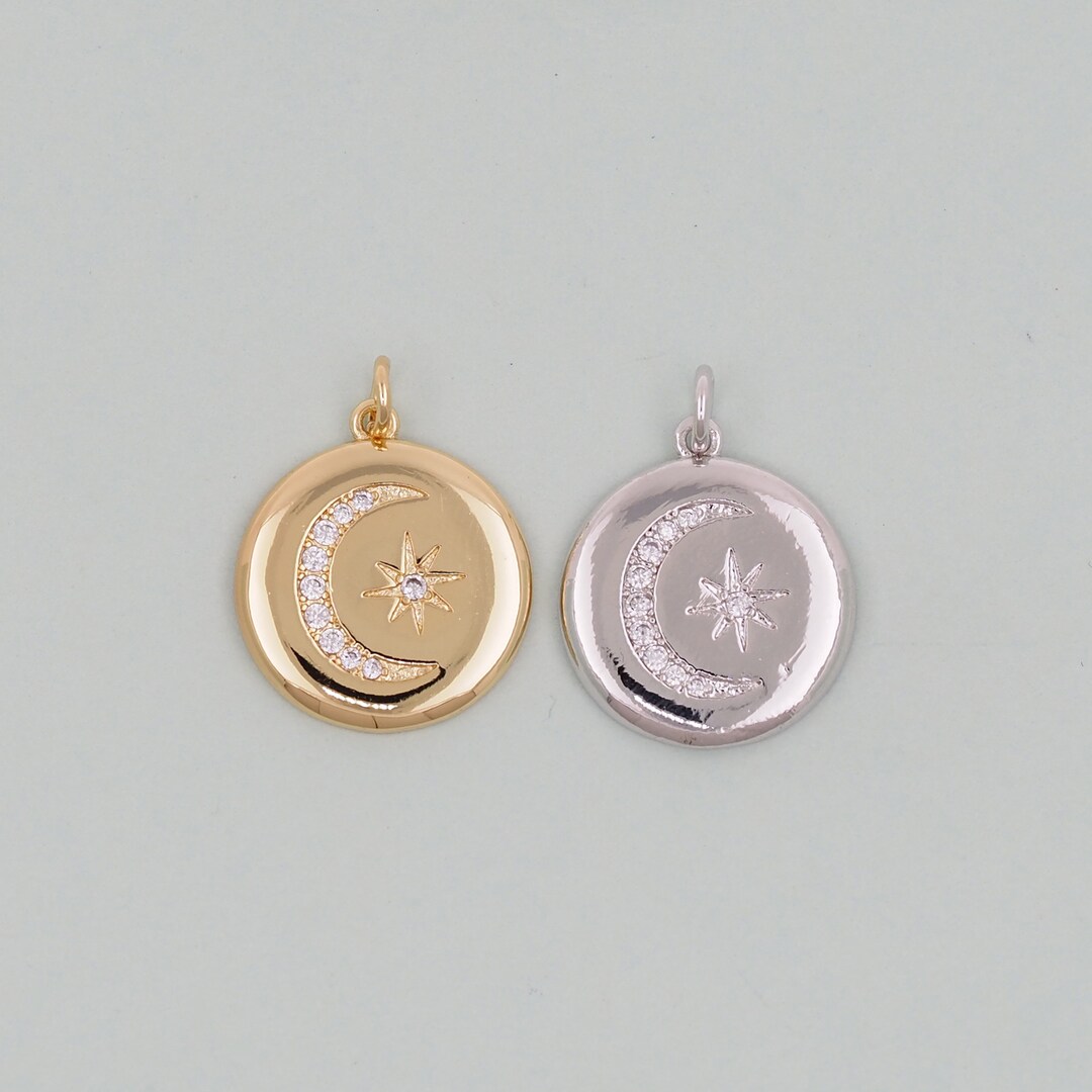 Gold Moon Star Charms,18k Gold Filled CZ Moon Pendant,celestial Charm ...