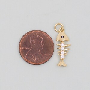 Gold Fish Bone Charms,18k Gold Filled CZ Fish Pendant,fish Charm ...