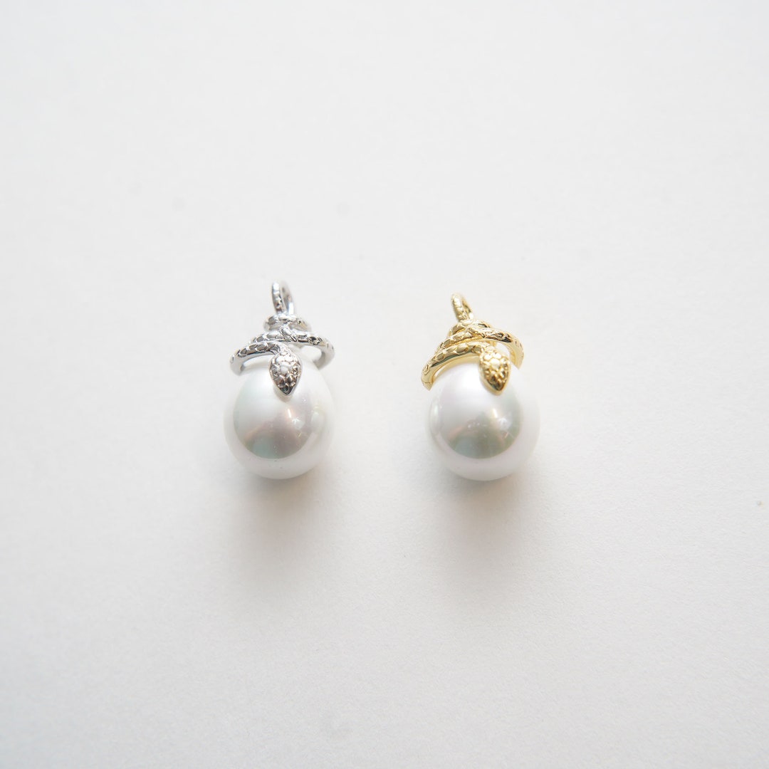 Gold Pearl Snake Charms,18k Gold Filled Snake Pearl Pendant,silver ...