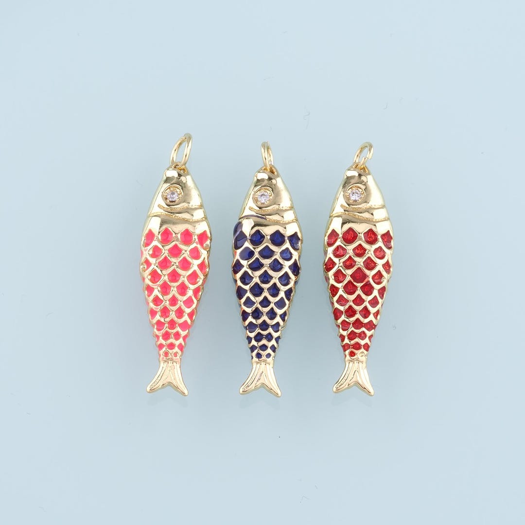 Gold Fish Charms,18k Gold Filled Enamel Fish Pendant,cute Fish Charm ...
