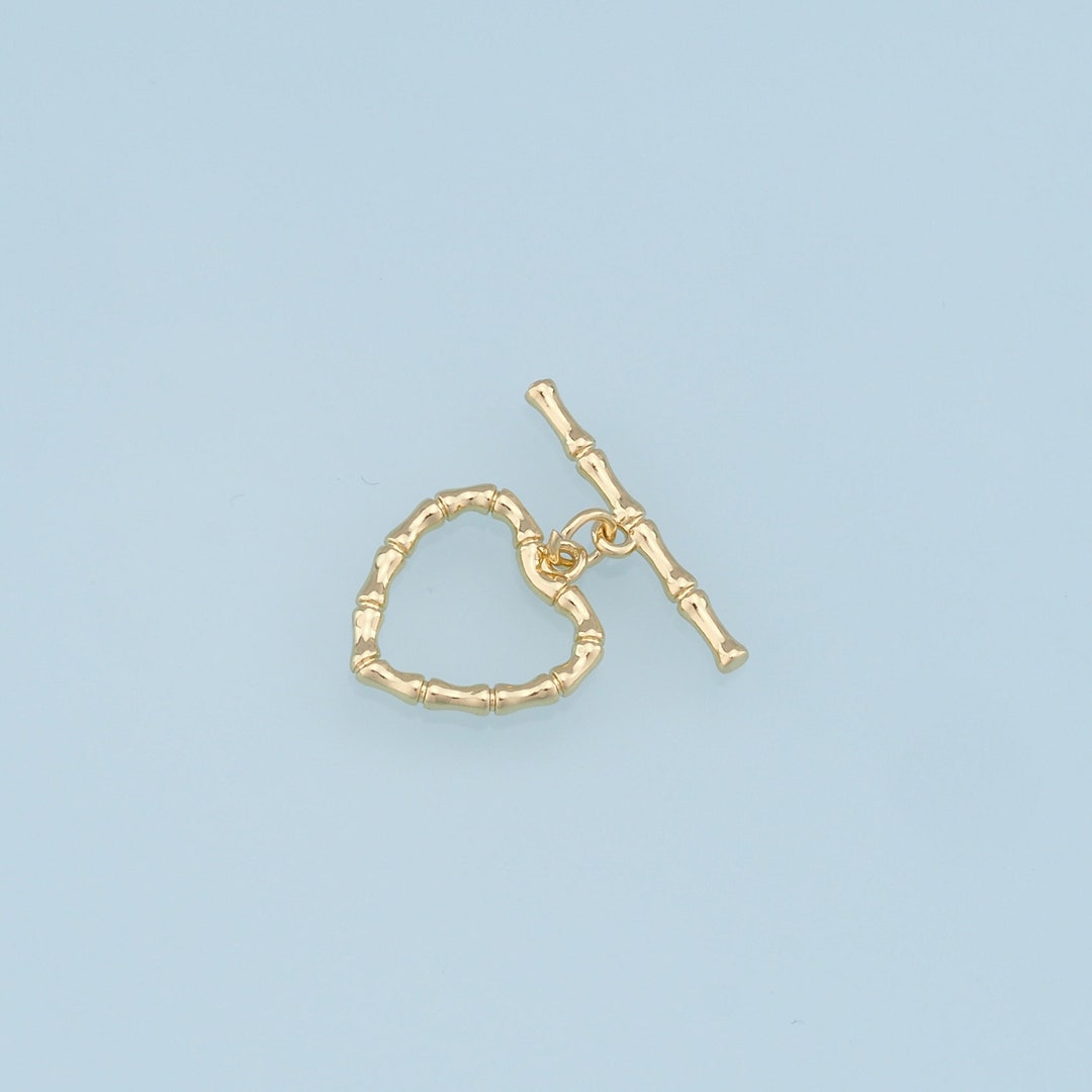 18K Gold Heart Toggle Clasp, Gold OT Clasp Fancy Design OT Clasp Bulk Supply for Bracelet ...