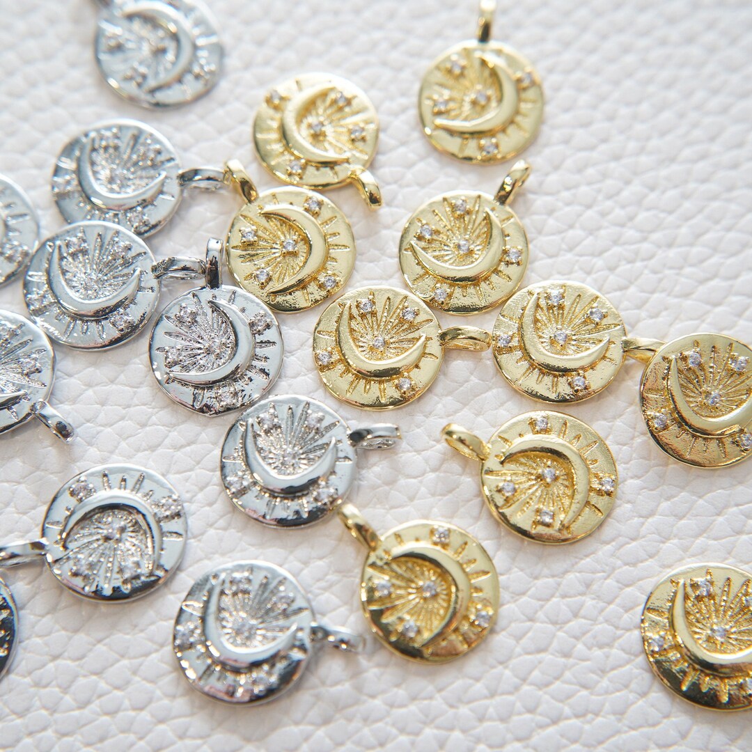 Gold Moon Charms,18k Gold Filled CZ Moon Pendant,celestial Charm ...