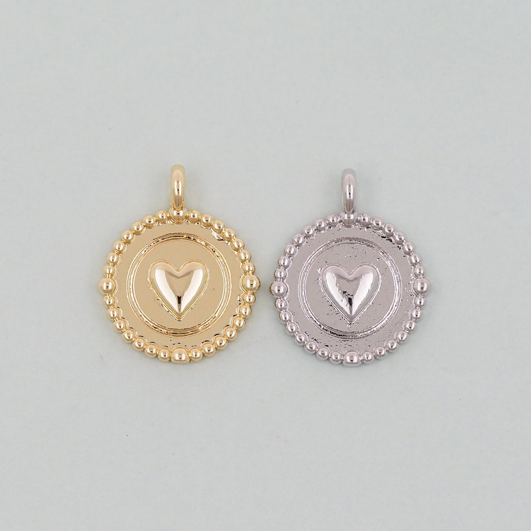 Gold Heart Charms,18k Gold Filled Heart Pendant,round Heart Charm ...