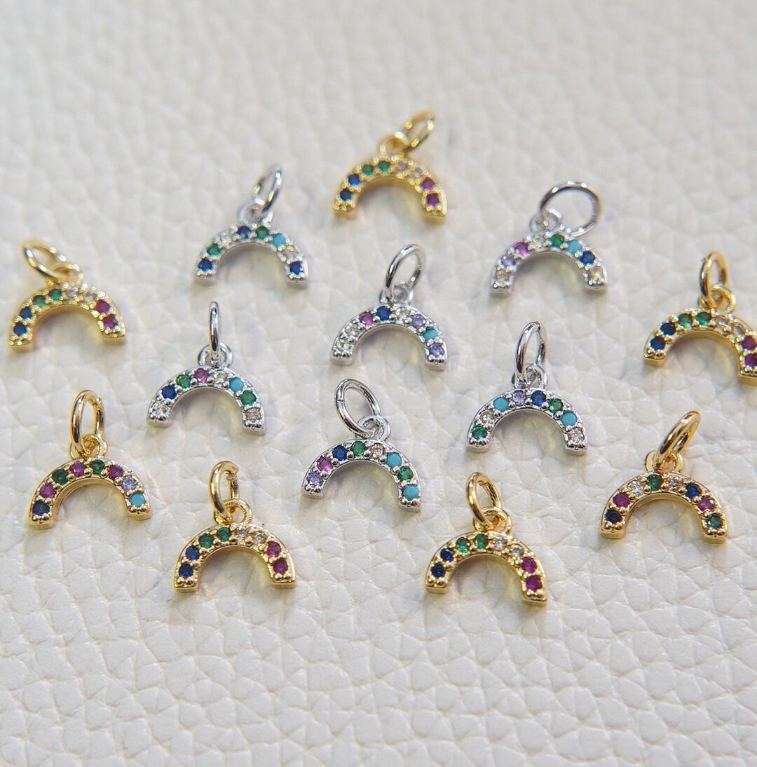 Gold Rainbow Charms,18k Gold Filled CZ Rainbow Pendant,silver Rainbow ...