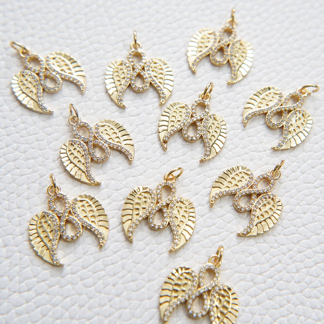 Gold Angel Wings Charms,18k Gold Filled CZ Micro Pave Wings Pendant ...