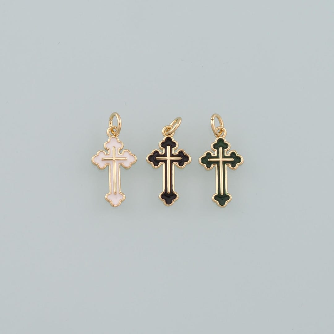 Gold Cross Charms,18k Gold Filled Cross Pendant,enamel Religion Charm ...
