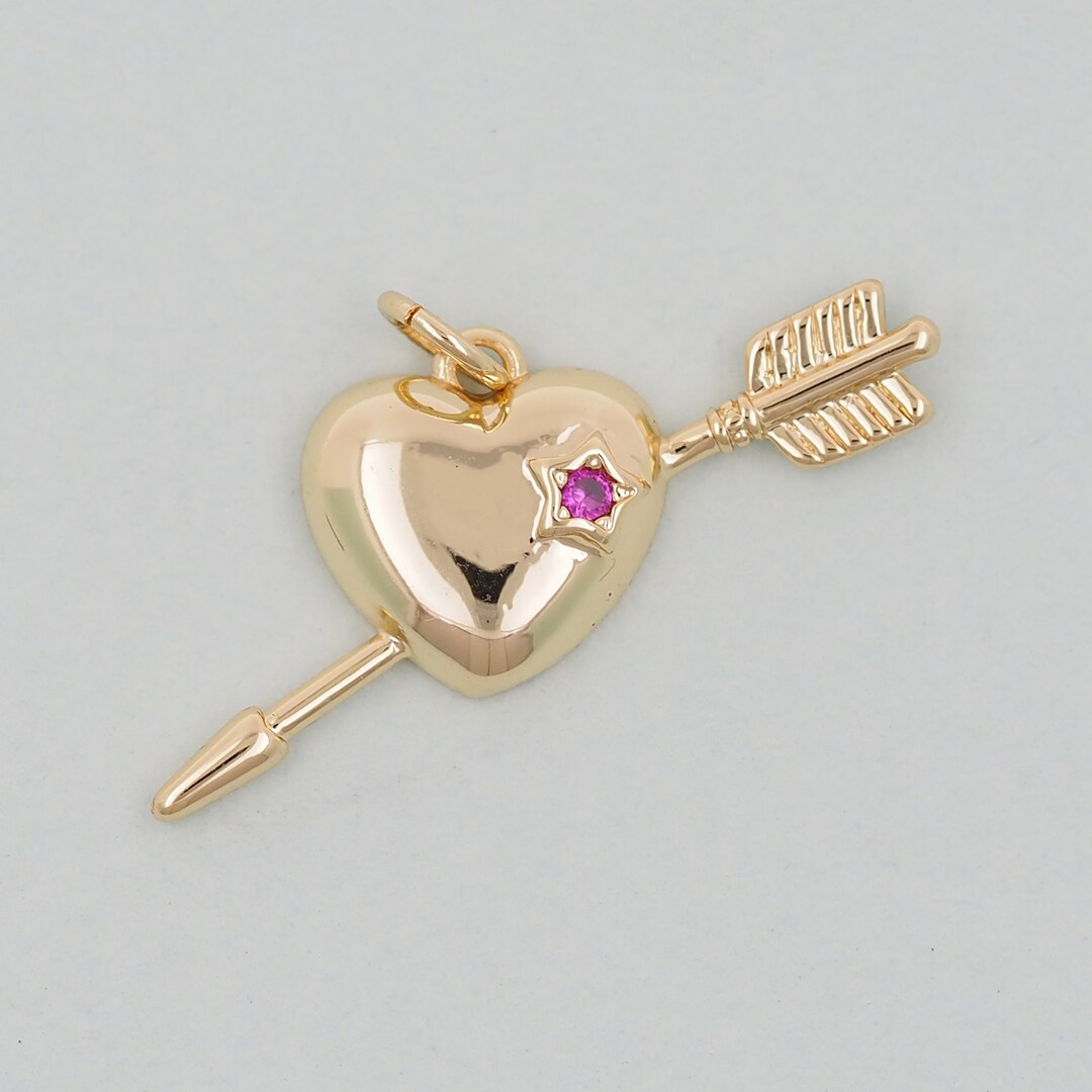 Gold Heart Arrow Charms,18k Gold Filled Heart Pendant,heart Love Charm ...
