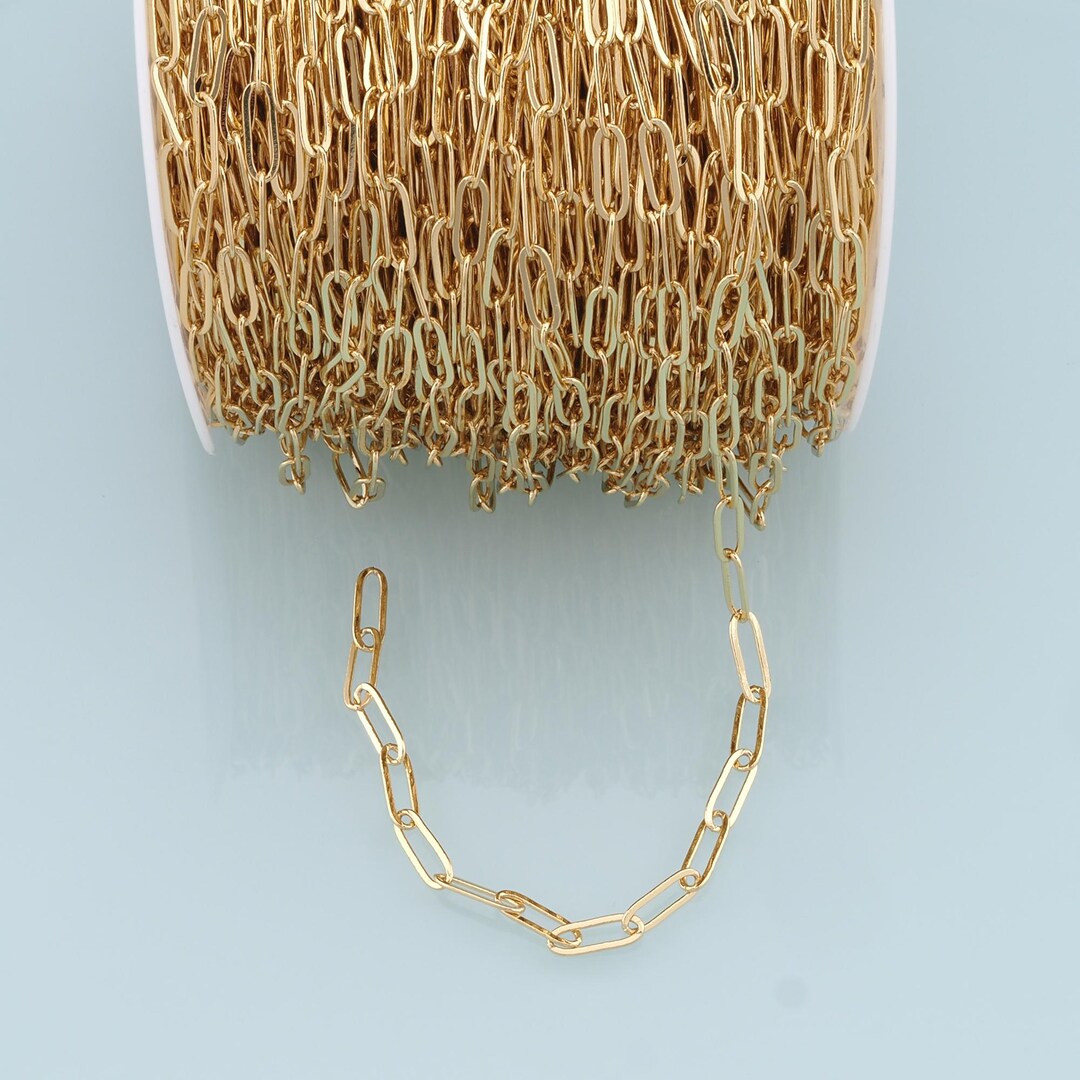Gold Oval Chain,18k Gold Filled Rectangle Paper Clip Chain for Necklace ...