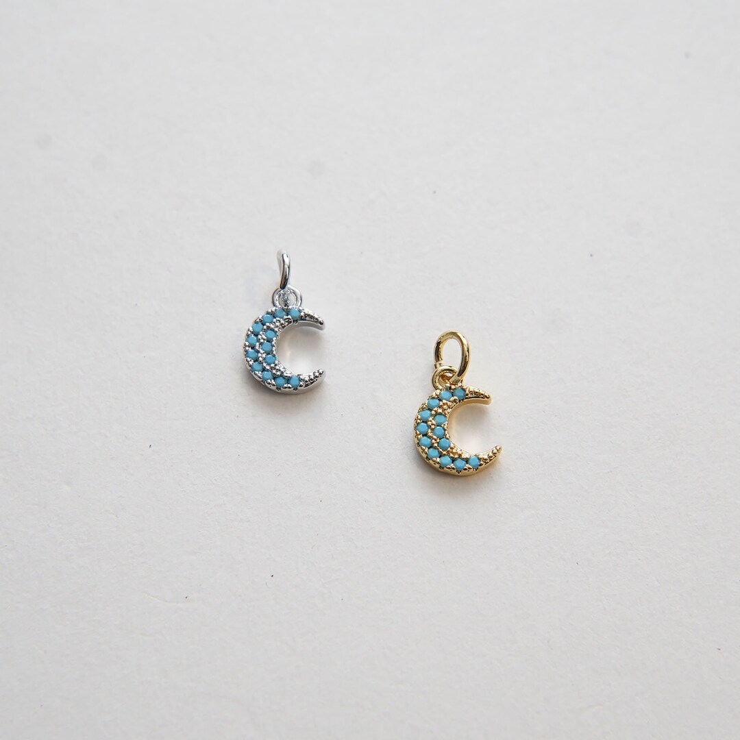 Gold Moon Charms,18k Gold Filled Moon Pendant,turquoise Celestial Charm ...