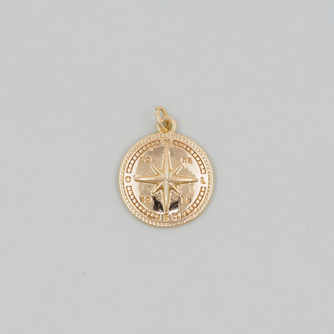 Gold Compass Charms,18k Gold Filled Starburst Pendant,north Star Charm ...