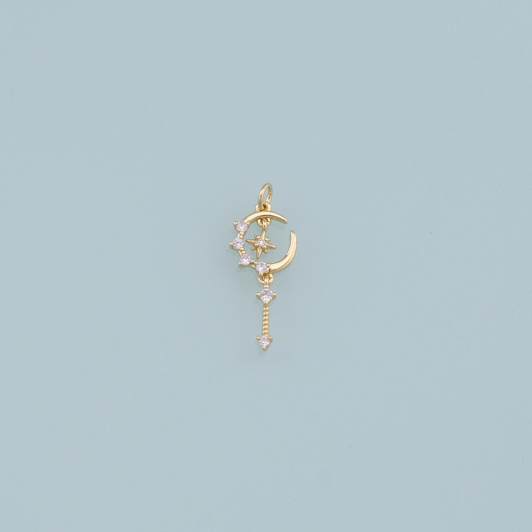 Gold Moon Star Charms,18k Gold Filled CZ Moon Pendant,celestial Charm ...