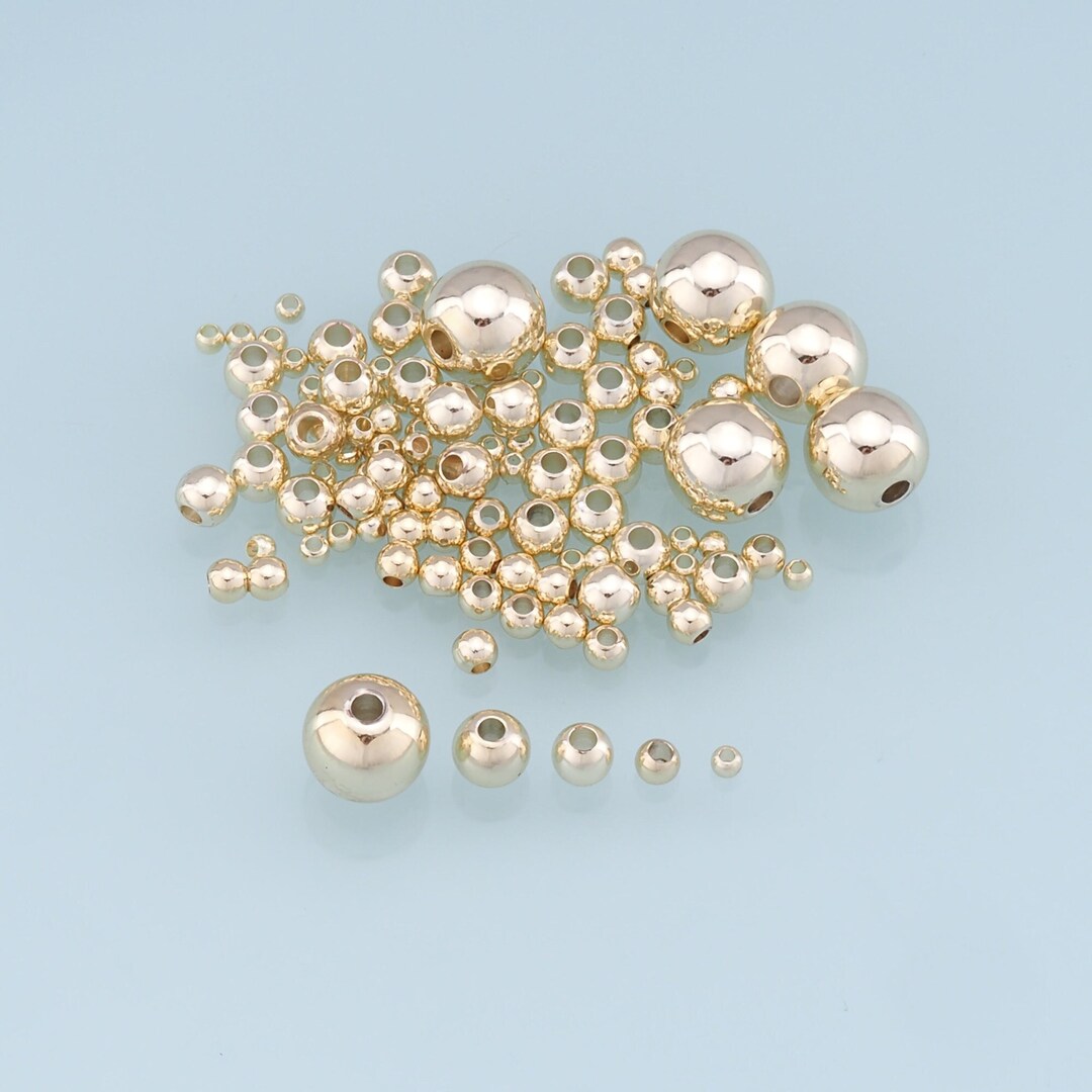 100pcs Gold Spacer Beads Charms,14k Gold Round Beads Bracelet Necklace ...