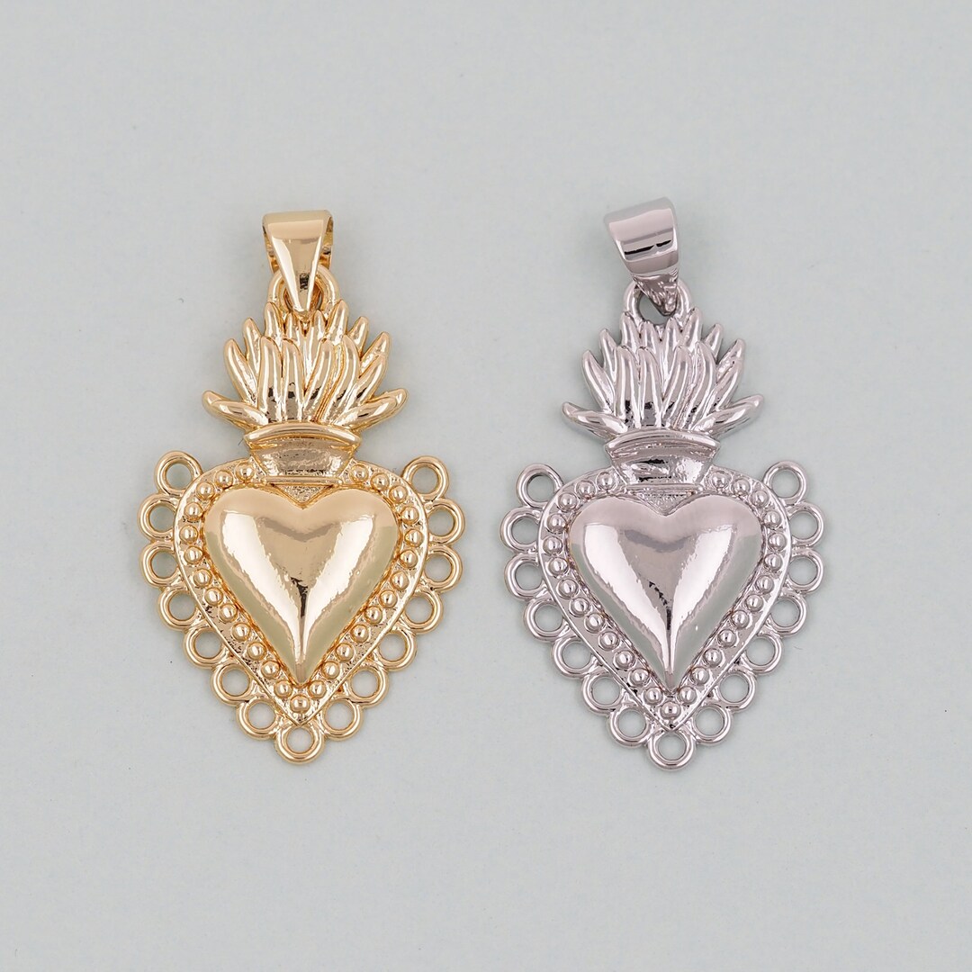 Gold Sacred Heart Charms,18k Gold Filled Sacred Heart Pendant,religious ...