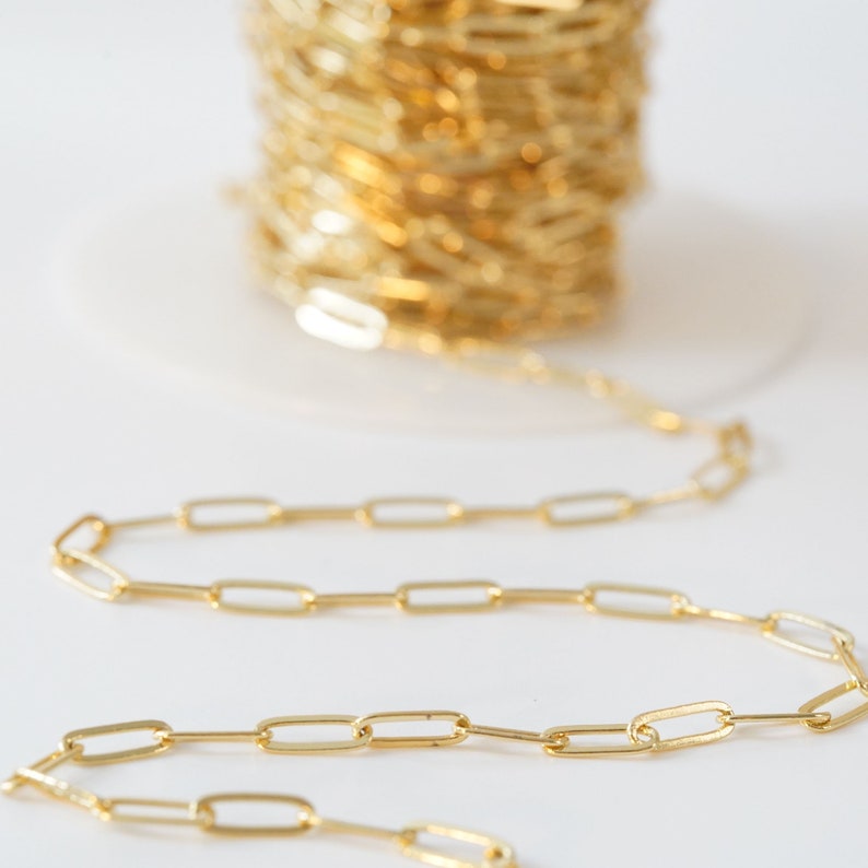 Gold Oval Chain18k Gold Filled Rectangle Paper Clip Chain for - Etsy