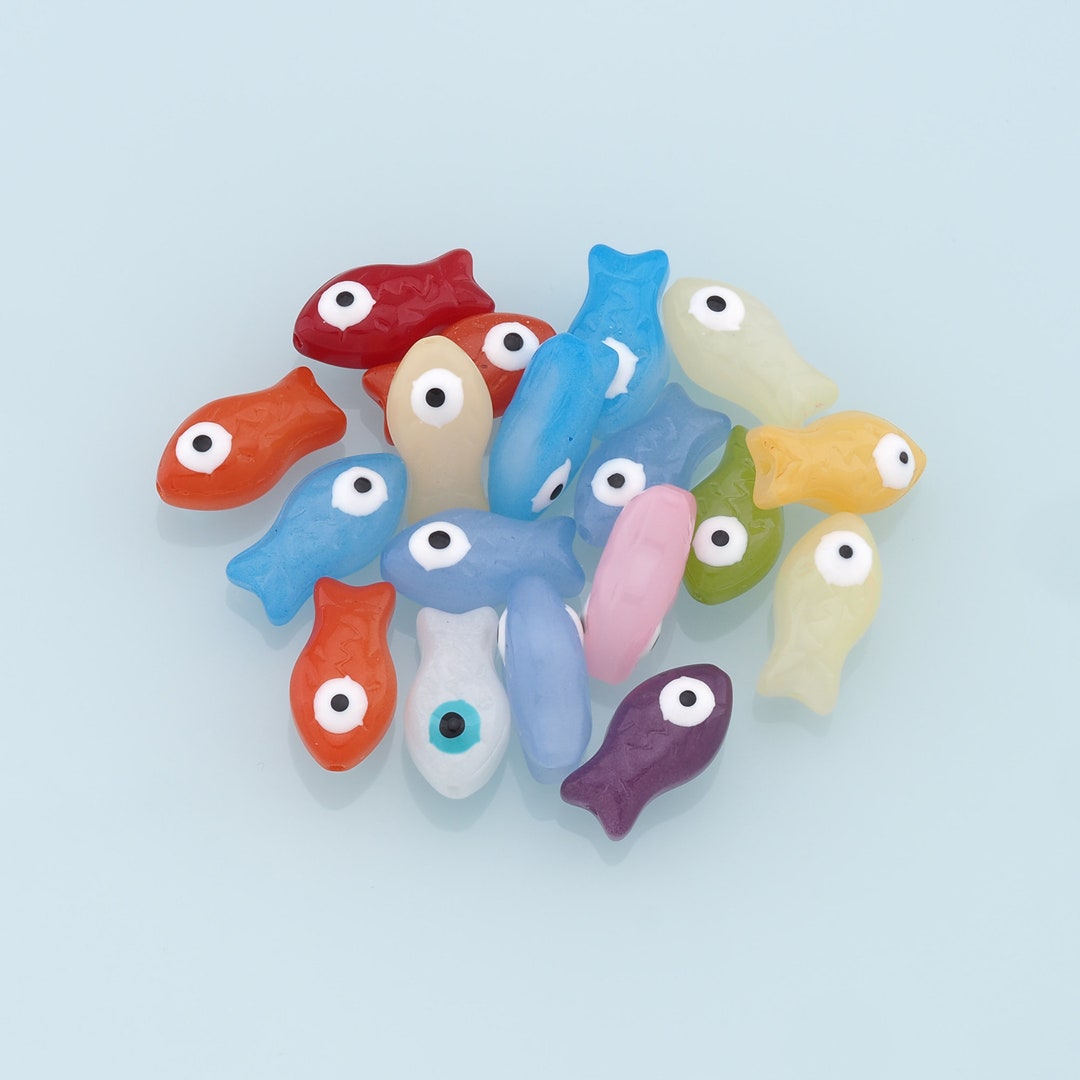 Mixed 18pcs Glass Fish Beads,ocean Bead,lampwork Colorful Glass Fish ...