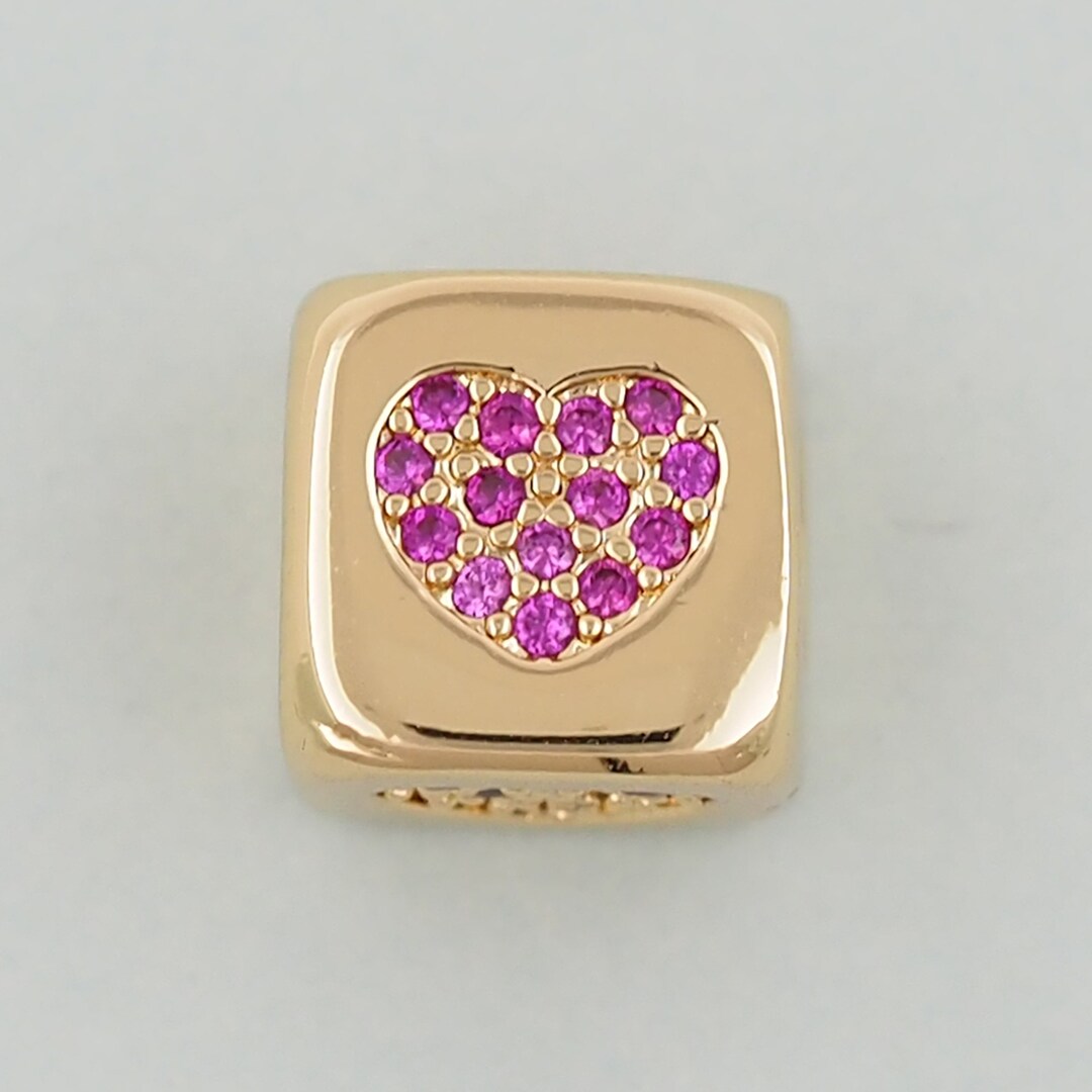 Gold Heart Beads Charms,18k Gold Filled Square Heart Bracelet Necklace ...