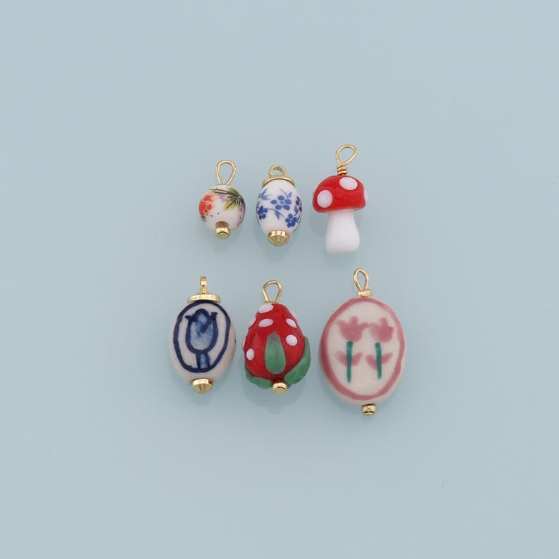 Gold Ceramics Charms,ceramics Glass Mushroom Pendant,flower Charm ...