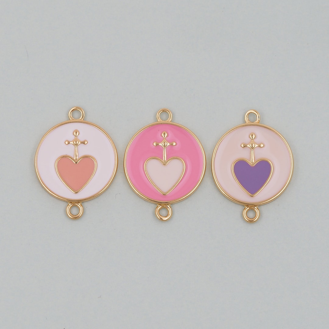 Gold Heart Connector Charms,18k Gold Filled Cross Heart Pendant,enamel ...