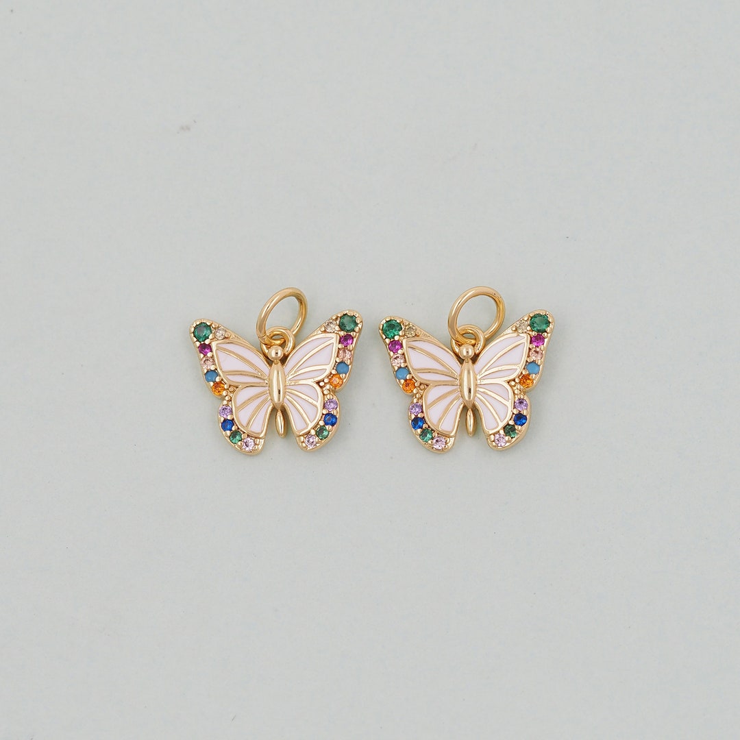 Gold Butterfly Charms,18k Gold Filled Butterfly Pendant,enamel ...