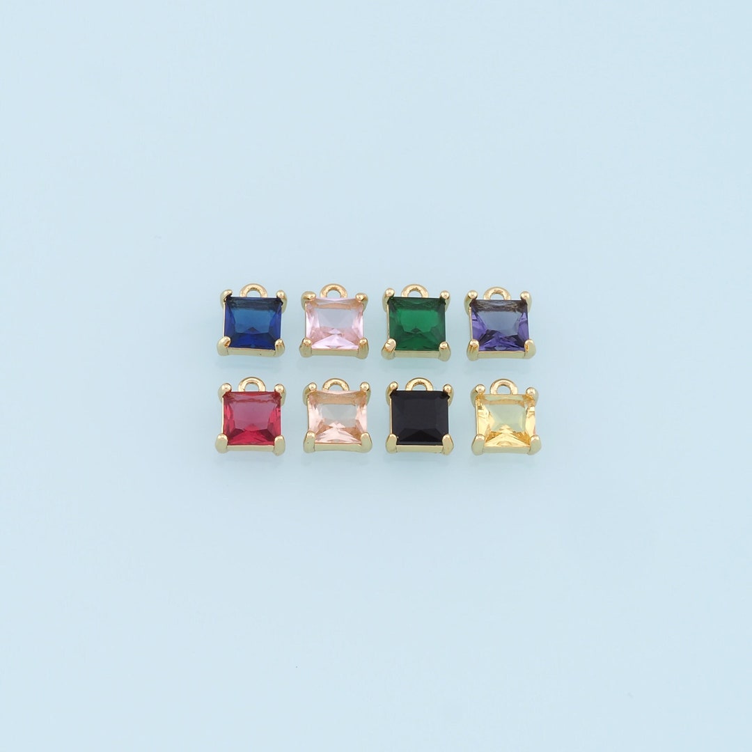 Gold Square Crystal Charm,18k Gold Filled Crystal Pendant Bracelet ...