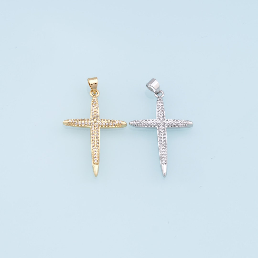 Gold Cross Charms,18k Gold Filled Cross Pendant,cz Micro Pave Cross ...