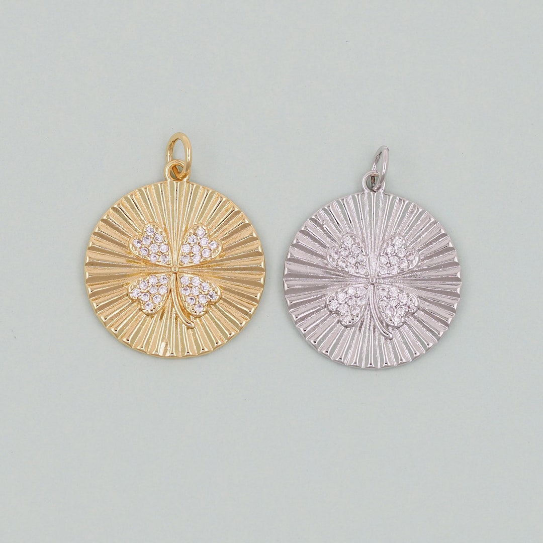 Gold Flower Charms,18k Gold Filled CZ Lucky Flower Pendant,silver Lucky ...