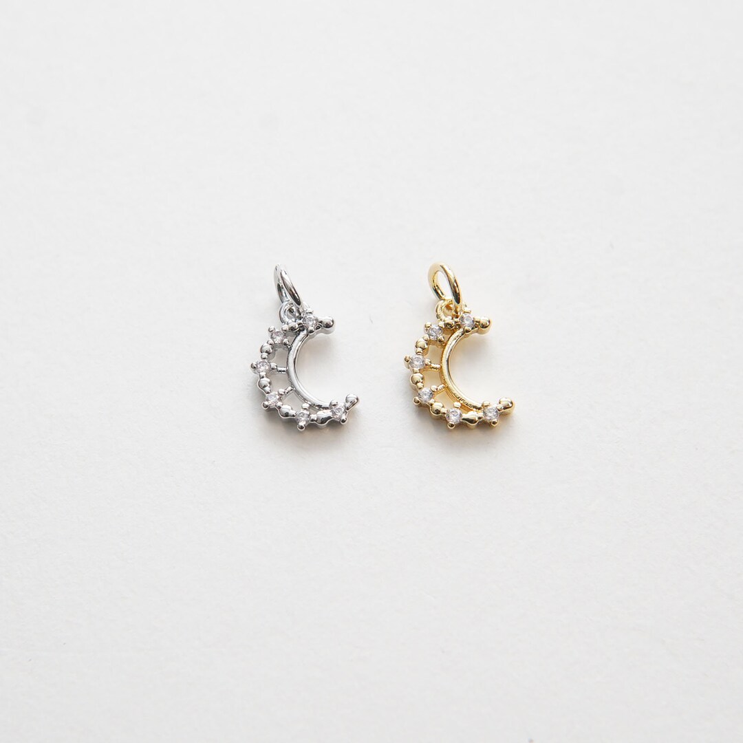 Gold Moon Charms,18k Gold Filled Moon Pendant,cz Micro Pave Celestial ...