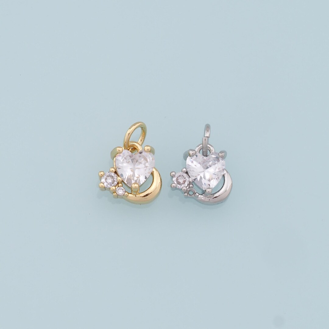 Gold Heart Charms,18k Gold Filled Crystal Heart Pendant,crystal Heart ...