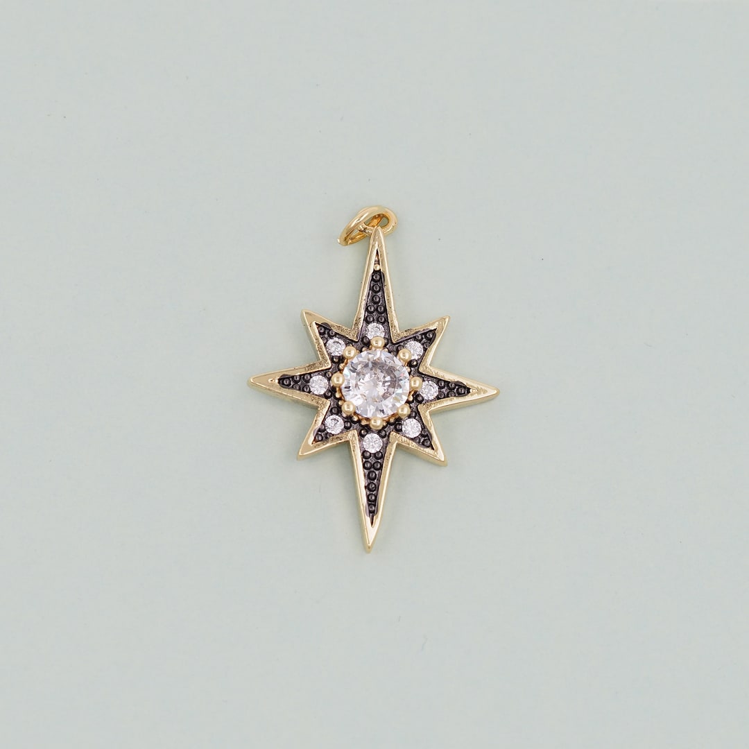Gold Star Charms,18k Gold Filled Starburst Pendant,north Star Charm ...