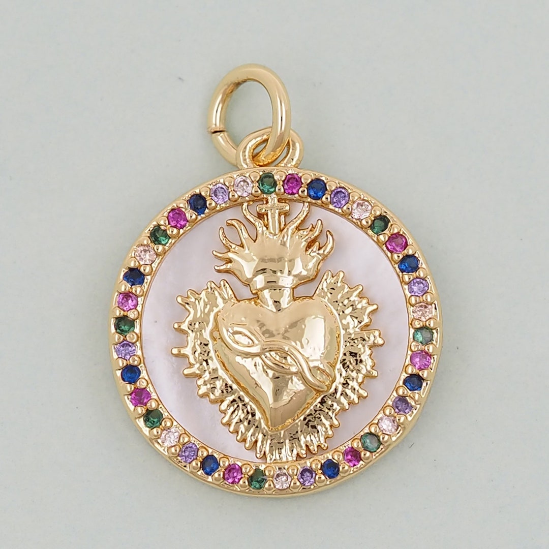 Gold Colorful Sacred Heart Charms,18k Gold Filled Milagro Heart Pendant ...