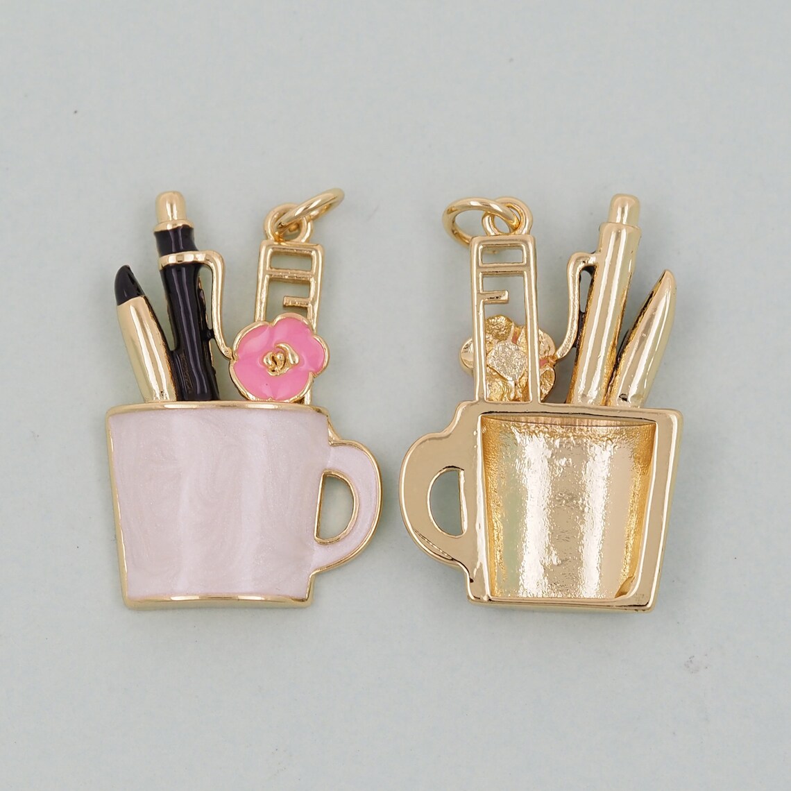 Gold Pen Charms,18k Gold Filled Pen Pendant,pen Holder Charm Bracelet ...