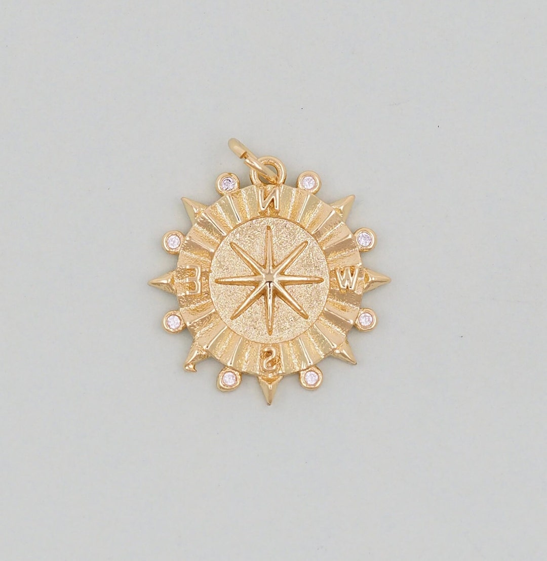 Gold Compass Charms,18k Gold Filled Starburst Pendant,north Star Charm ...
