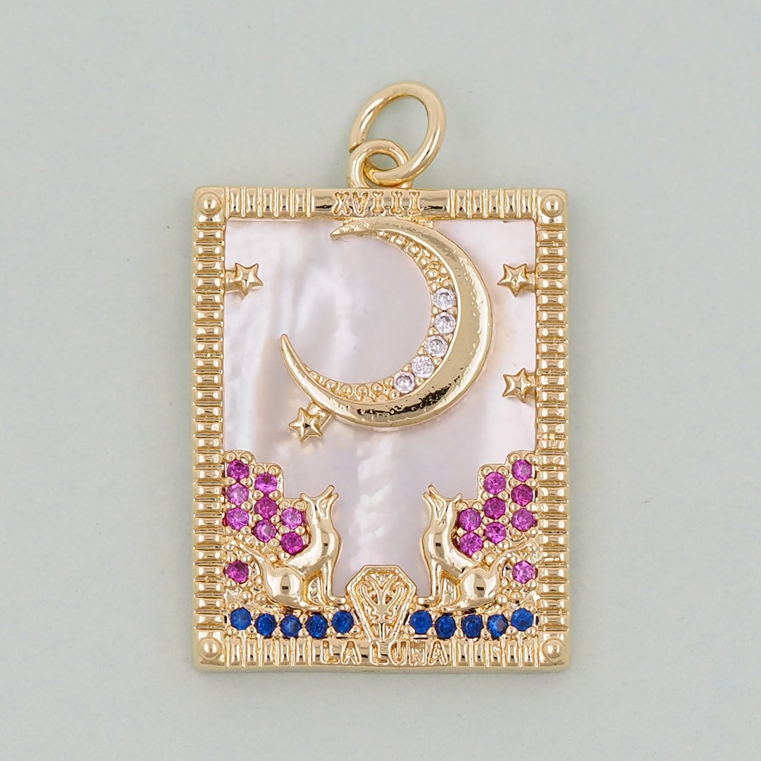 Gold Tarot Charms,18k Gold Fille Tarot Pendant,tarot Moon Charm ...