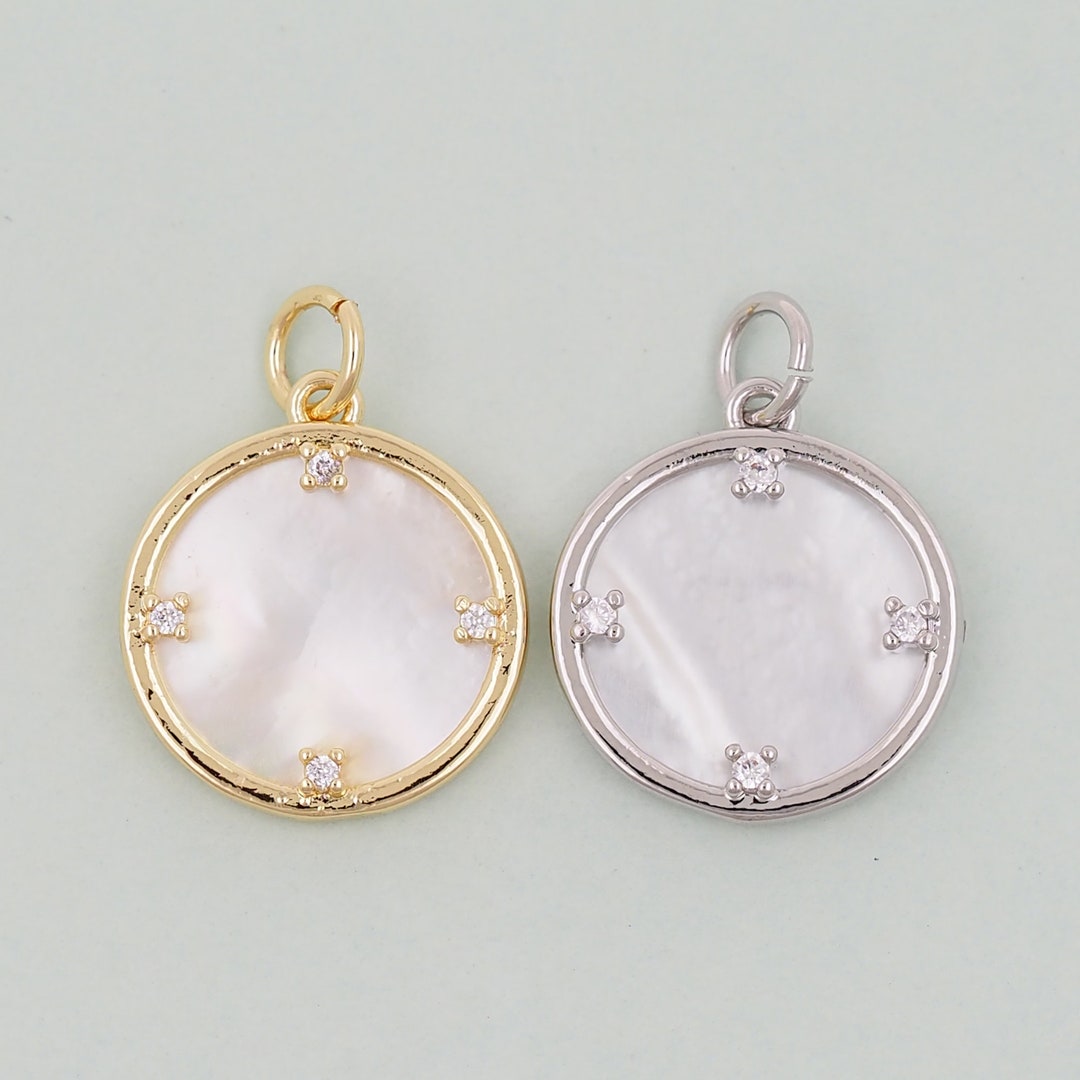 Gold Round Charms,18k Gold Filled Round Pendant,white Shell Round Charm ...