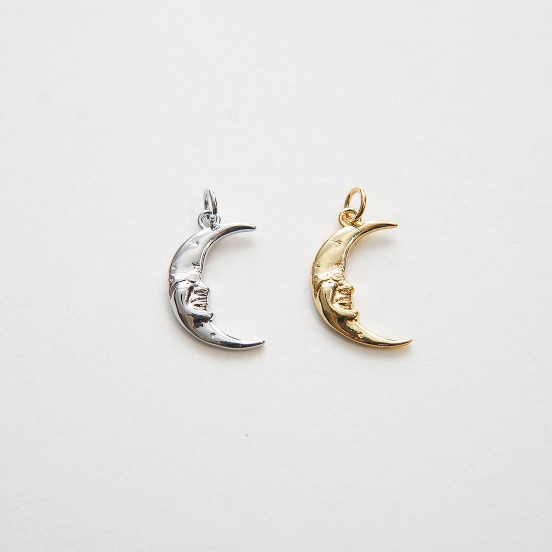 Gold Moon Charms,18k Gold Filled Moon Face Pendant,cz Micro Pave ...