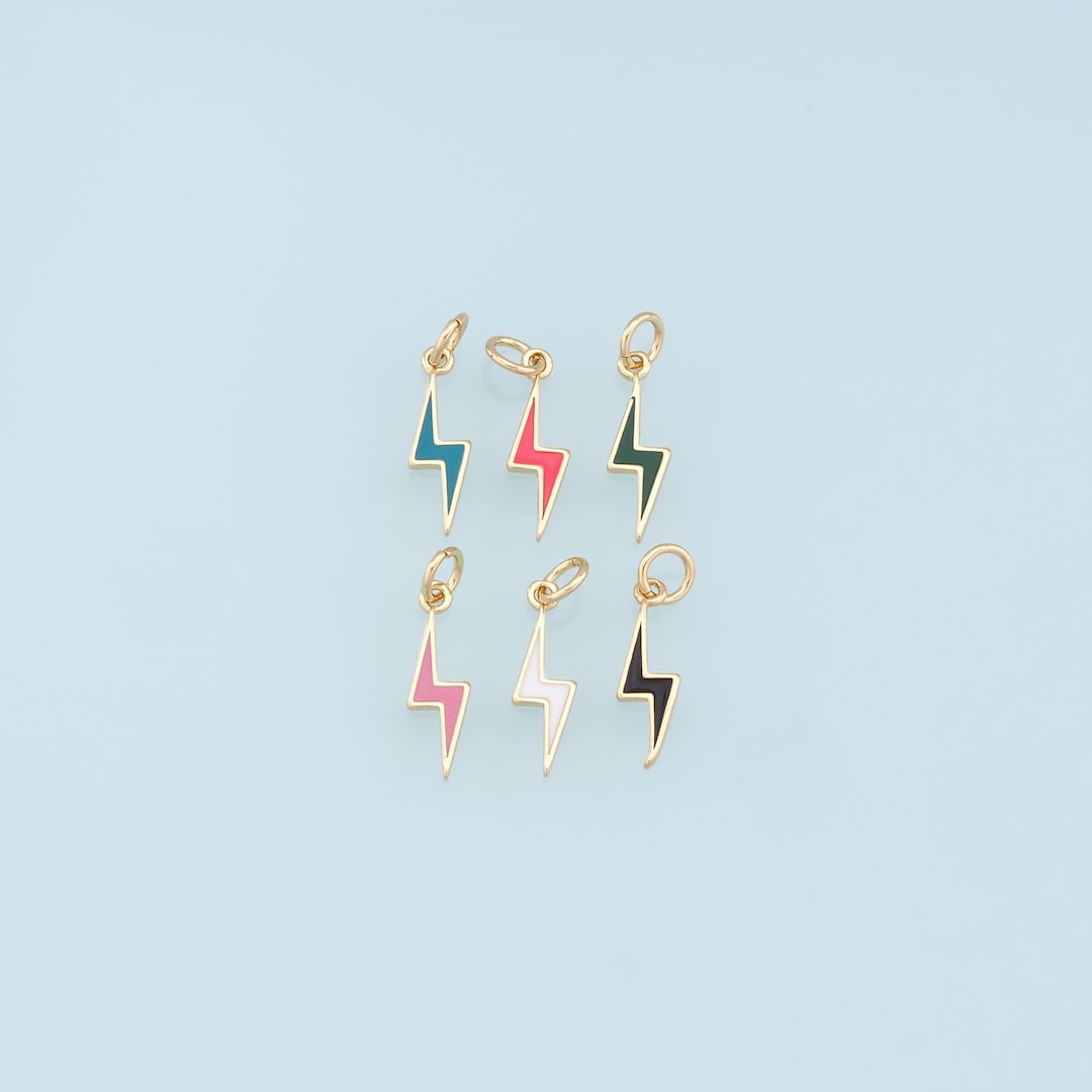 Gold Enamel Lightning Charms,18k Gold Filled Tiny Lightning Pendant ...