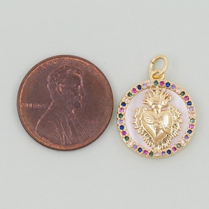 Gold Colorful Sacred Heart Charms,18k Gold Filled Milagro Heart Pendant ...