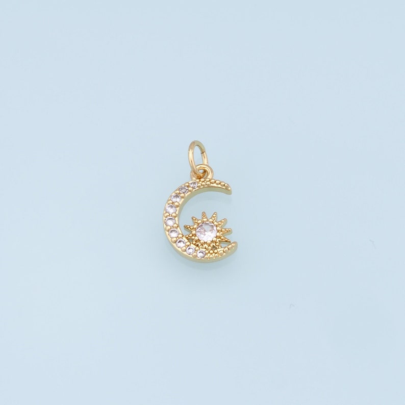 Gold Moon Star Charms,18k Gold Filled CZ Moon Pendant,celestial Charm ...