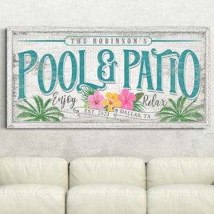 Personalized Pool & Patio Sign, Poolside Bar and Grill Decor, Outdoor Swimming Pool Decor ...