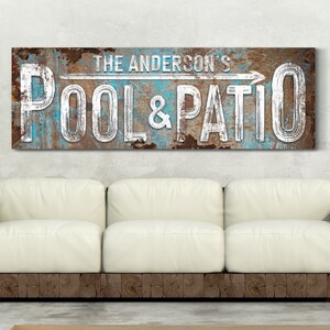 Personalized Pool & Patio Sign, Backyard Bar and Grill Sign, Outdoor Swimming Pool Decor, Pool ...