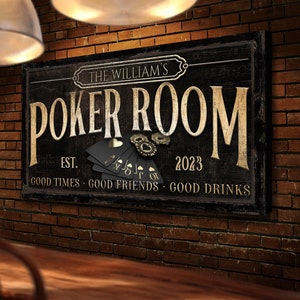 Personalized Poker Room Sign, Garage & Basement Decor, Retro Man Cave ...