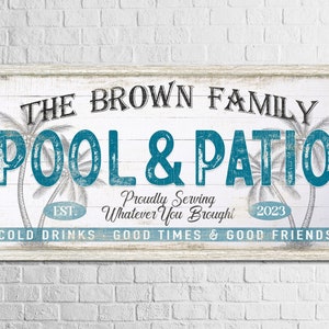 Custom Pool & Patio Sign, Personalized Backyard Pool Wall Art, Rustic ...