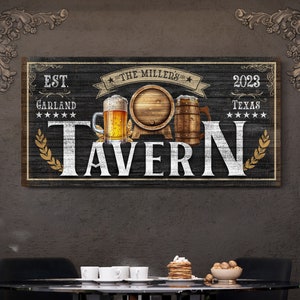 Personalized Tavern Sign, Custom Family Name Wall Decor, Bar Wall Art ...