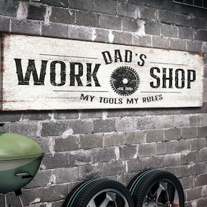 Custom Dad's Work Shop Sign | Personalized Fathers Day Sign for Dad ...