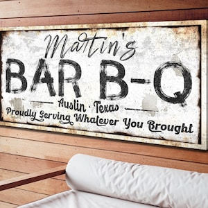 Personalized Bar & BBQ Sign, Backyard Bar and Grill Sign, Outdoor Bar ...