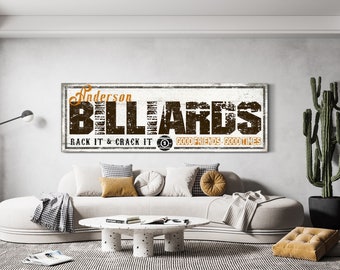 Custom Billiards & Lounge Sign, Pool Table Sign, Vintage Game Room ...
