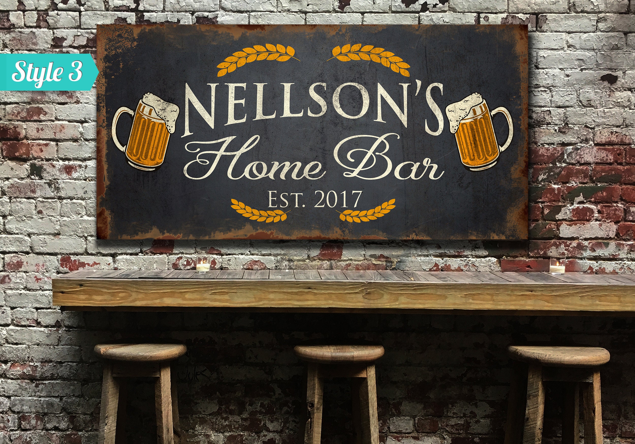 Custom Home Bar Sign | Personalized Huge Canvas | Modern Rustic ...