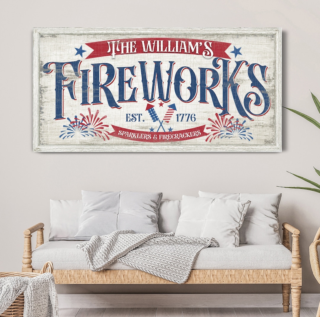 Personalized Fireworks Sign, Custom Family Name Wall Decor, Rustic ...